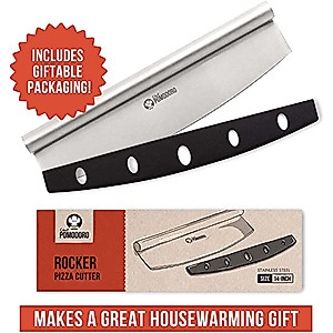 Chef Pomodoro Pizza Cutter Rocker Knife with Protective Cover, Multipurpose 14 Inch Mezzaluna Chopper with Super Sharp Stainless Steel Blade, Blade Cover, Premium Pizza Accessories Dishwasher Safe
