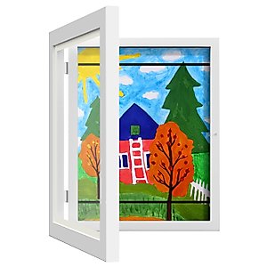 Hsypti Kids Art Frame, White, 8.5 x 11 inches (with Mat), 9 x 12 inches (without Mat), Modern, Plastic, Single Picture Frame, Rectangular, Space Theme, Easy Picture Change, Wall Mount or Tabletop