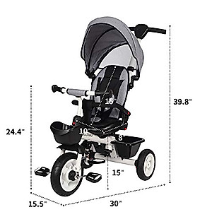 BOOWAY Baby Trike, 6-in-1 Kids Stroller Tricycle with Adjustable Push Handle, Removable Canopy, Safety Harness for 6 Months - 5 Year Old