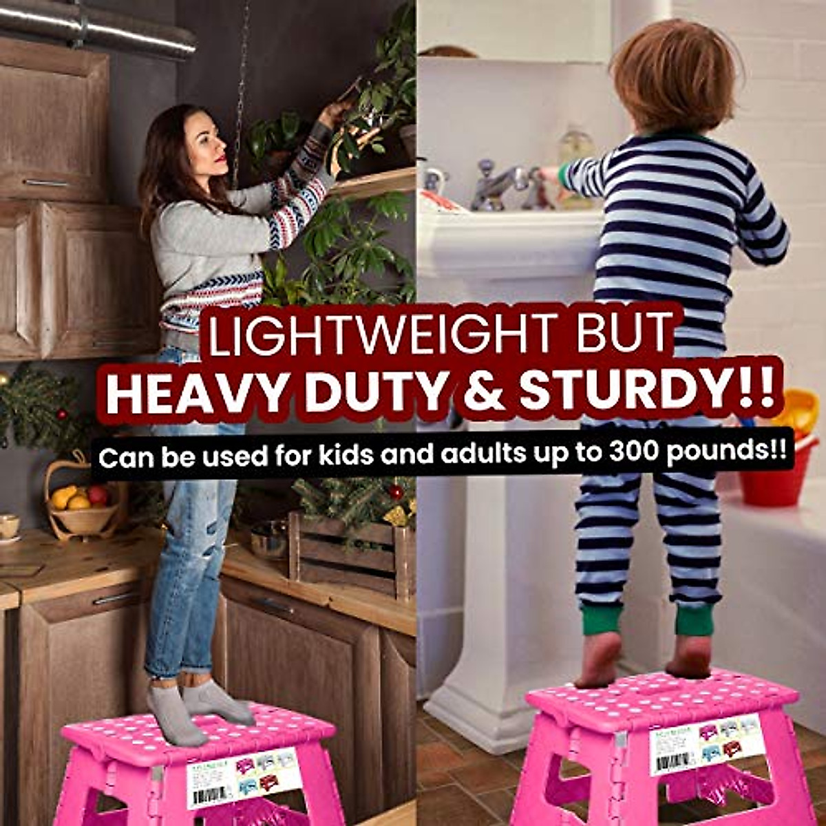 SPLENDOLE Folding Step Stool - 9-Inch Non-Slip Foot Stool for Kitchen, Bathroom, Living Room - Compact and Lightweight Stool Chair with 250-Lb Maximum Weight Capacity Step Stools for Kids and Adults