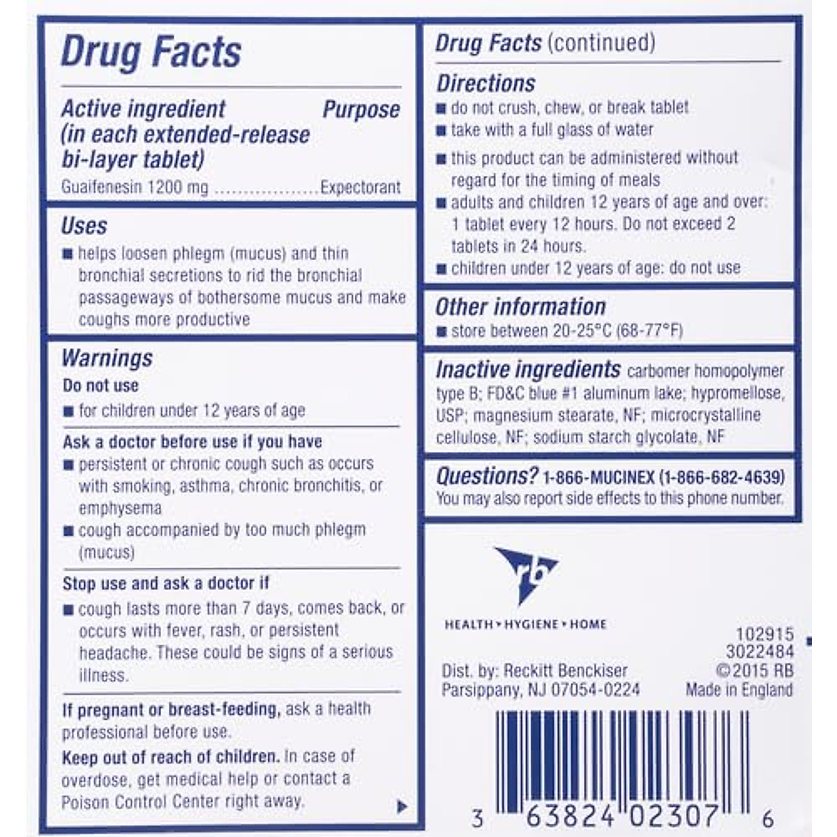 Mucinex 12 Hour Maximum Strength 1200 mg Guaifenesin Extended-Release Tablets for Excess Mucus Relief, Expectorant Aids Excess Mucus Removal, Chest Congestion Relief, 7 Tablets