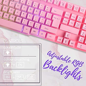 Pink Gaming Keyboard and Mouse Headset Headphones and Mouse pad, Wired LED RGB Backlight Bundle Pink PC Accessories for Gamers and Xbox and PS4 PS5 Nintendo Switch Users - 4in1 Edition Hornet RX-250