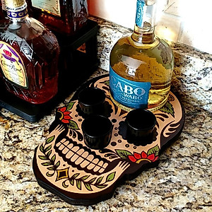 Shot Glass and Bottle Caddy - Sugar Skull Rose