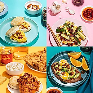 Hot Crispy Oil, An all natural unique blend of fresh fried shallots, fresh garlic and a proprietary blend of three different chili peppers. Highly addictive.