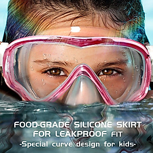 Kids Snorkel Mask Swim Diving Scuba Mask Snorkel Gear for Kids Boys Girls Youth, Anti-Fog 180° Panoramic View Soft Silicone Skirt Kids Pool Underwater Swim Goggles with Nose Cover, Snorkel Equipment