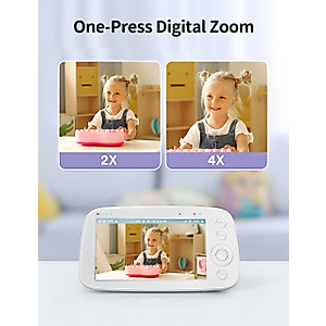 Video Baby Monitor, 5” Split Screen Video Baby Camera with 720P Resolution, Pan-Tilt-Zoom Camera and Audio with Two-Way Talk, VOX Mode, 4500mAh Battery, Auto Night Vision, No Wi-Fi, 5 Lullabies