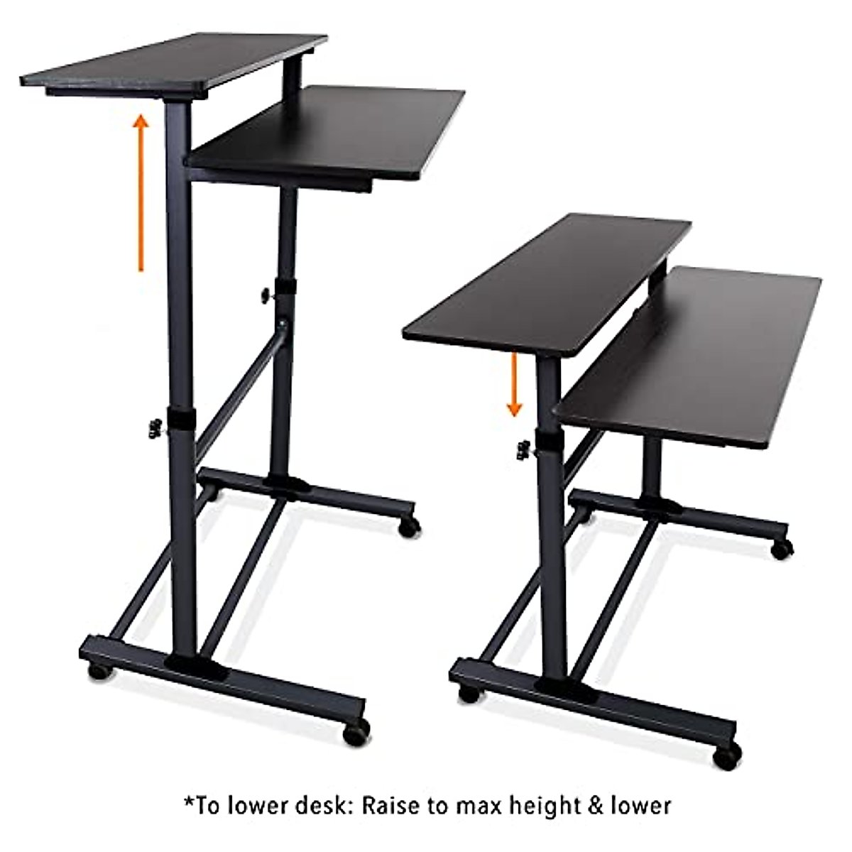 Stand Steady Tranzendesk | Height Adjustable Teacher Desk on Wheels | Mobile Standing Desk with Shelf | Two Level Portable Workstation | Stand Up Desk for Presentations (Black/40x28in)