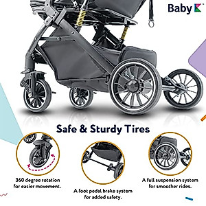 Baby K Lightweight Reversible Baby Stroller (Dark Blue- with Mesh Cover & Adjustable Canopy) - Easy Front/Rear Facing Reversible Stroller Handle - Compact Travel Stroller with Fold Up & Recline Mode