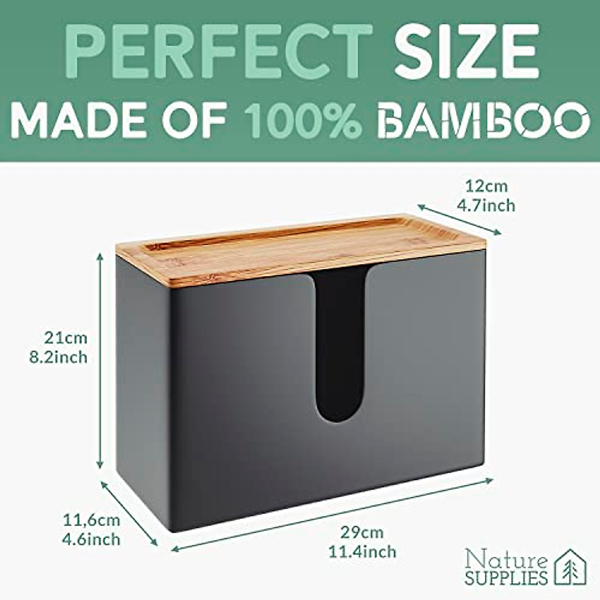 Bamboo Paper Towel Dispenser with Removable Top Tray for Bathroom and Kitchen - Wall Mount and Countertop Multifold Paper Towel, C-Fold, Zfold, Tri fold Hand Towel Holder Commercial (Black)