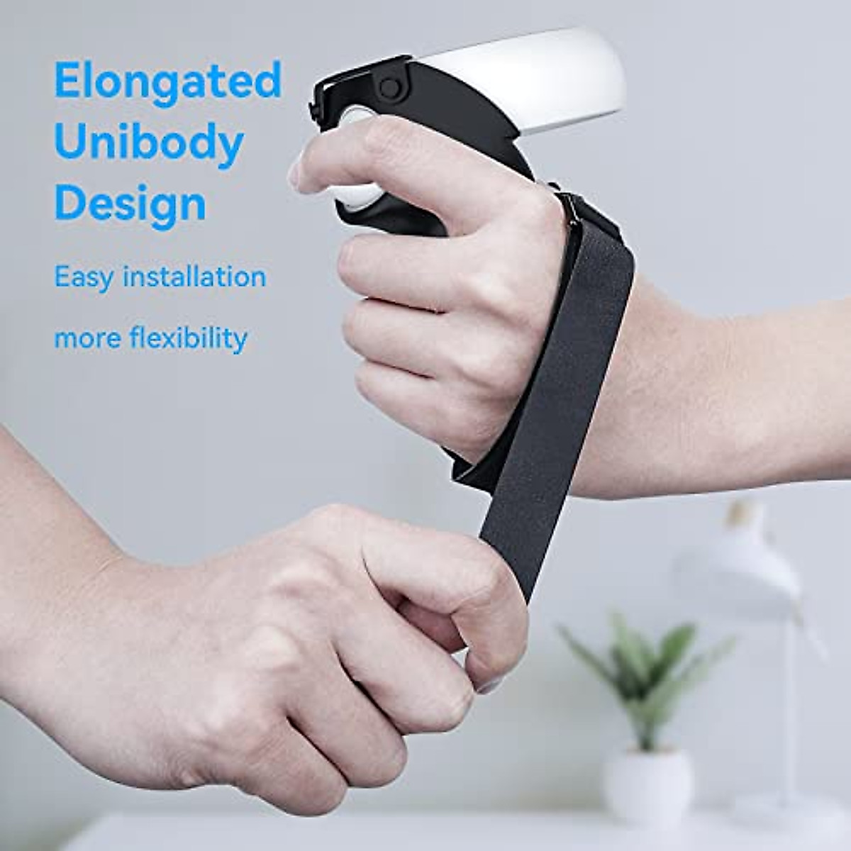 Xiufavty VR Controller Grips Cover & Cap Thumb Grip for Meta Oculus Quest 2, VR Accessories Set Lens Protector & Silicone Grip Protective Cover with Adjustable Leather Knuckle Straps (Black)