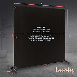 Lainly Rolling Room Divider Wall - Made in North America (6' L x 6' H, Black) Partition Room Dividers, Temporary Wall, Office Divider, Privacy Screen, Wall Divider & Room Divider Screen