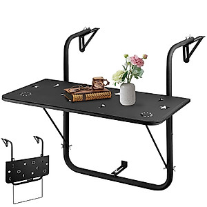 modsden Outdoor Folding Balcony Bar Table for Railing, Adjustable Balcony Railing Table for Baluster Garden Deck,Balcony Table Black