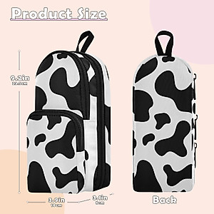 Black Cow Skin Pencil Case Big Capacity Pen Bag with Compartment Students Schoolbag Shape Stationery Organizer Pencil Pouch Marker Case for School Office Work