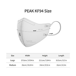 AER KF94 Mask Disposable Face Masks Individually Wrapped | Peak KF-94 Micro Dust Protection Mask Made in Korea (Medium, Black)