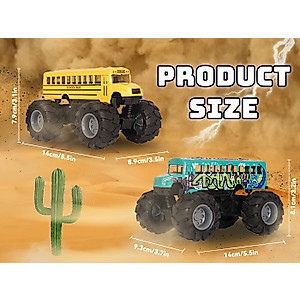 Crelloci School Bus Monster Truck Toy - 2 Pack Set Die Cast Yellow School Bus Toy, Pull Back Car Toys, Big Wheel Monster Truck Play Vehicles Gifts for Toddlers, Kids, Boys