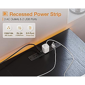 ODK 66" L Shaped Desk with Power Outlet and USB Charging Ports, Reversible L Shaped Computer Desk with Storage Shelves, Home Office Desk, Gaming Desk, Corner Desk, Black