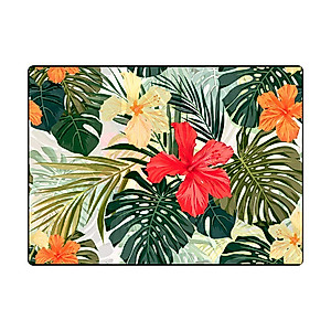 Gesmatic Play Area Rug, Small Area Rug(2X3) Summer Colorful Hawaiian Pattern Tropical Plants Hibiscus Flowers Oriental Area Rug, Suitable for Living Room, Kitchen, Outdoor
