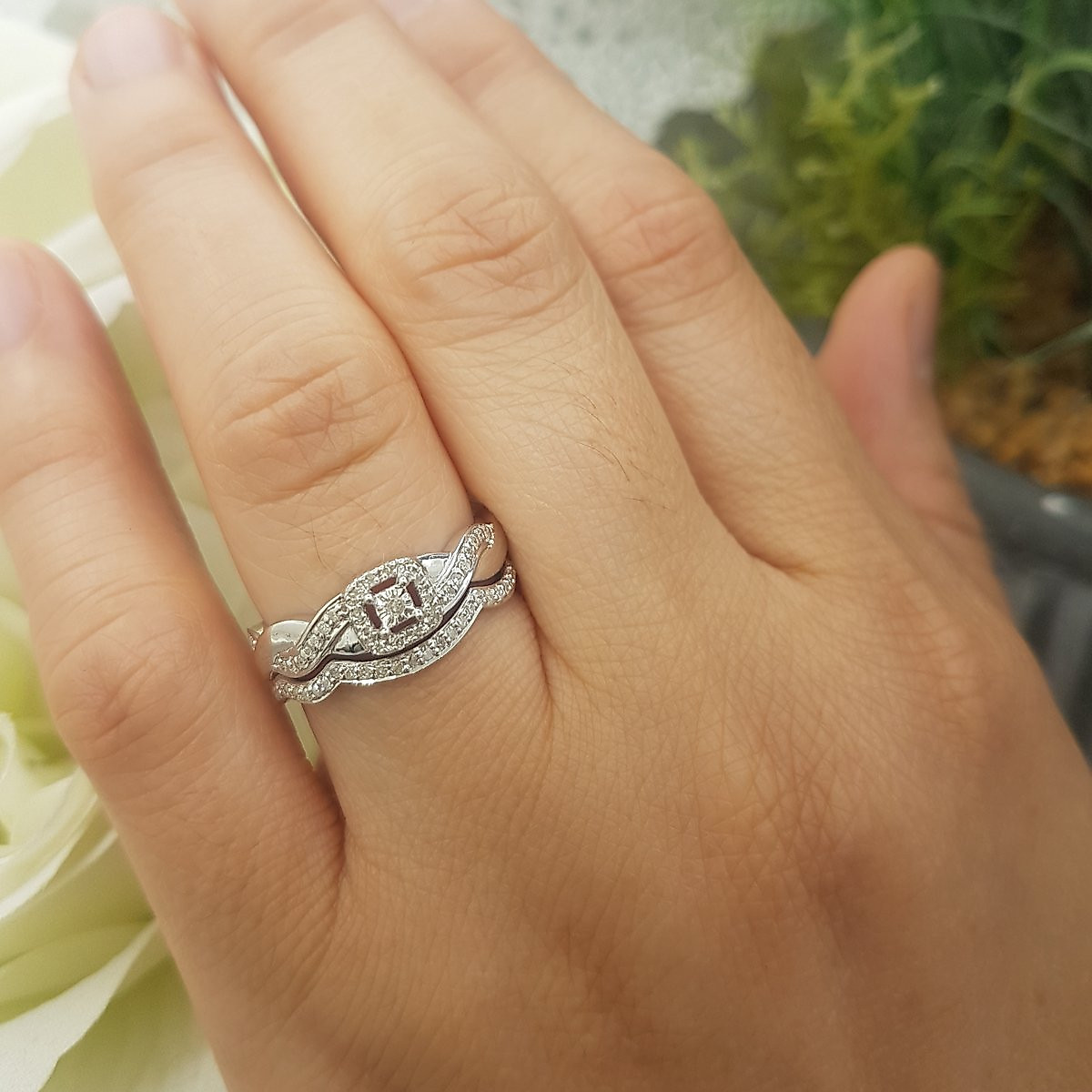 Dazzlingrock Collection 0.30 Carat (ctw) Sterling Silver Round Diamond Ladies Swirl Bridal Engagement Ring Set 1/3 CT, Size 7.5