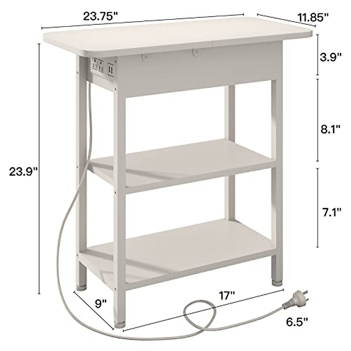 LIDYUK End Table with Charging Station, Flip Top Side Table with USB Ports and Outlets, Nightstand for Small Spaces, Bedside Tables with Storage Shelf for Living Room, Bedroom, White