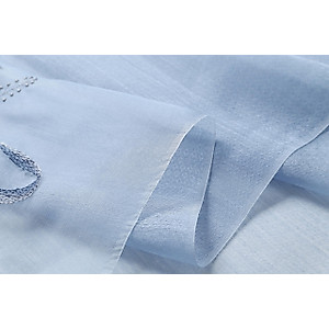 Jeelow Silk Wool Fashion Scarf Shawl Wrap Lightweight Sheer For Women Floral Embroidery Wedding Party Prom (Blue Floral)