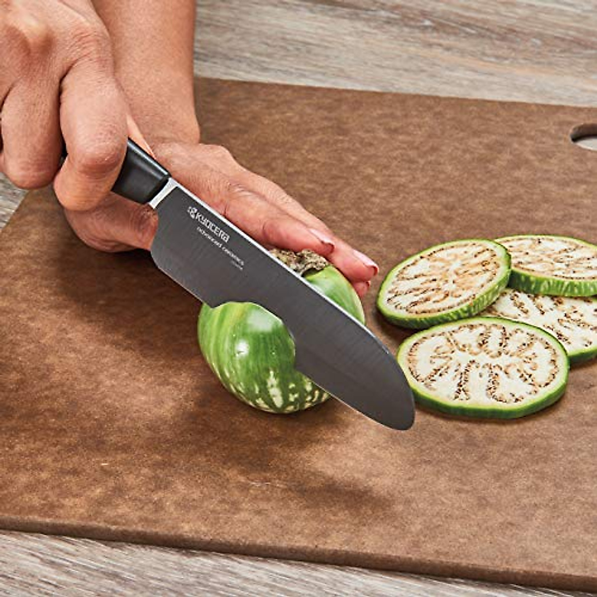 Kyocera Advanced Ceramic Revolution Series Mini Santoku Knife, Black Blade, Black Handle, 4.5-Inch