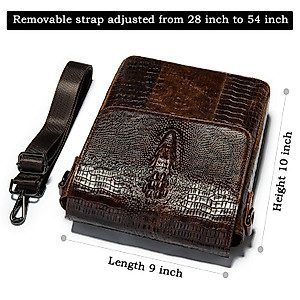 NIUCUNZH Leather Flap Messenger Bag for Men Small Crossbody Shoulder Bag,Novelty Crocodile Embossed Coffee