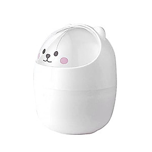 Mini Desktop Trash Can, Cute Home Desktop Trash Can with Lid Small Mini Plastic Desk Organizer Pencil Holder Desktop Trash Bin for Bedroom (4.33" x 6.1") White 4.33" x 6.1"
