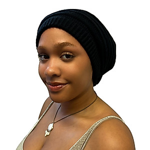 Black Slouchy Beanie for Locs Dreadlocks and Natural Hair Styles Rasta Tam Beanie