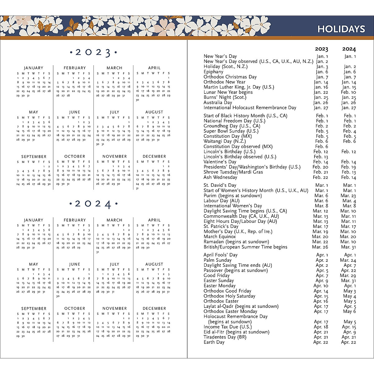 2023-24 Falling Blossoms 2-Year Pocket Planner (24-Month Calendar)