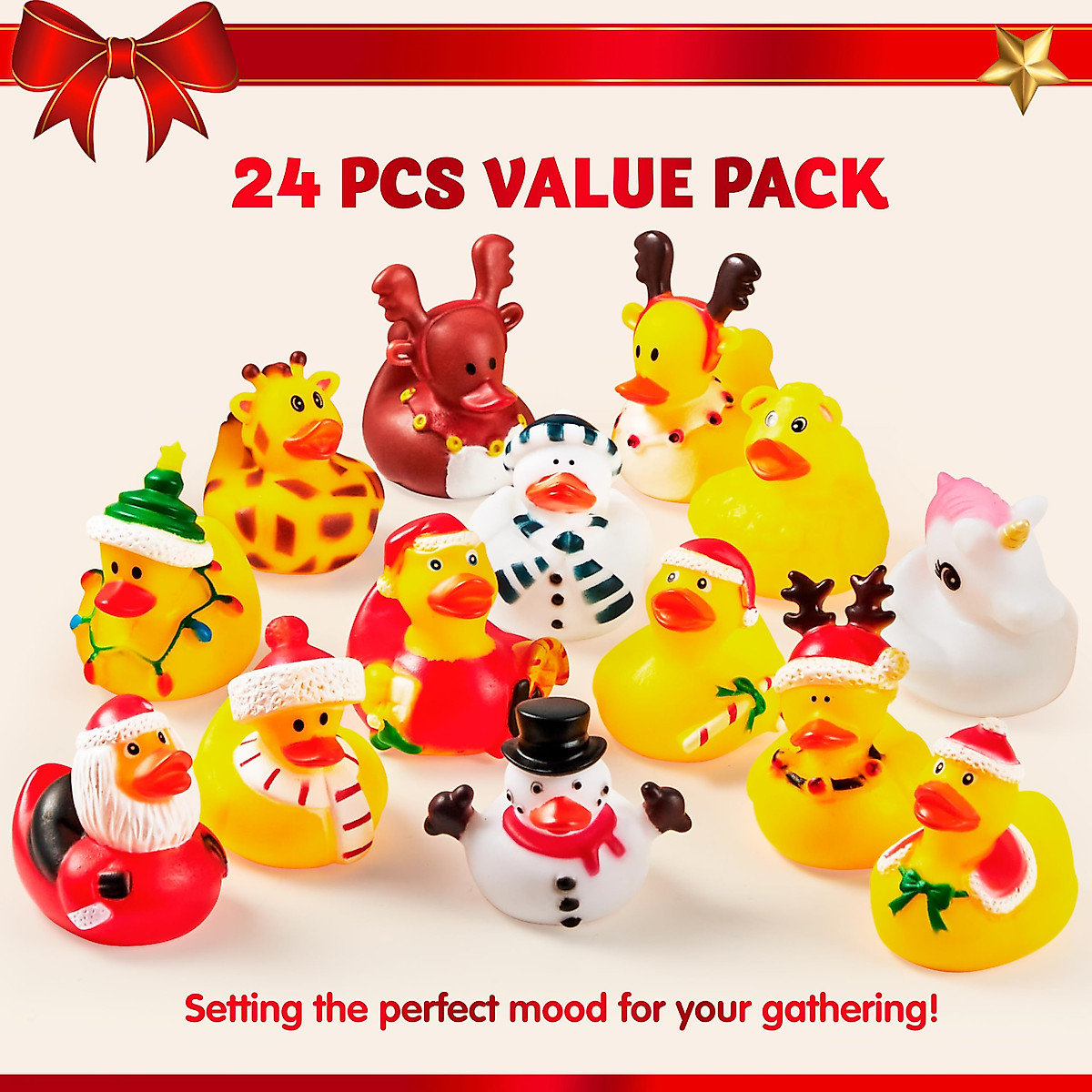 JOYIN 24 PCS Christmas Ducks for Christmas Stocking Stuffers, Xmas Rubber Duck Bath Toys for Kids Gift, Christmas Party Favor Novelty Duckies for Boys, Girls and Toddlers