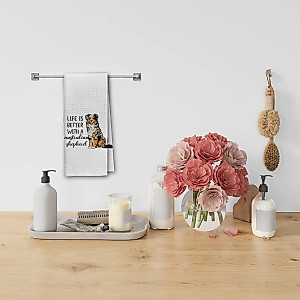 DIBOR Life is Better with A Australian Shepherd Kitchen Towels Dish Towels Dishcloth,Cute Puppy Dog Absorbent Drying Cloth Hand Towels Tea Towels for Bathroom Kitchen,Dog Lovers Girls Women Gifts