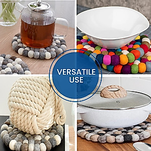 Ezhippie 20 CM Woollen Pot Trivet with Heat Resistance, Handmade Non Slip Pan Holder from Nepal, Trivets for Kitchen, Pots, and Pans Protect Tables and Worktops, Absorbent Felt Ball Pad, Round-1