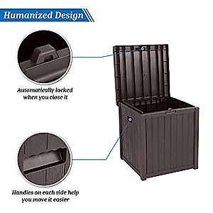 VINGLI 51 Gallon Medium Deck Box Organization, Resin Storage Box for Patio Furniture or Tools, Indoor & Outdoor Lockable Container Box for Garden, Pool, Yard, Porch and Balcony (brown)