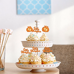 24Pcs Little Pumpkin Cupcake Toppers Glitter Pumpkin Cupcake Picks Little Pumpkin Baby Shower Decorations Fall Harvest Theme Baby Shower Kids Birthday Party Supplies
