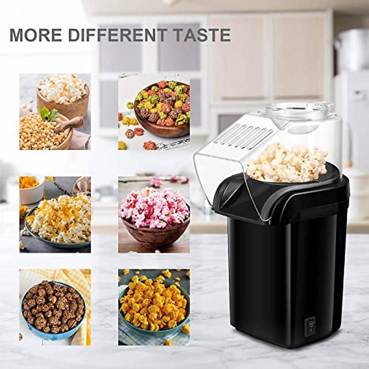 Hot Air Popcorn Popper Maker, Electric Hot Air Popcorn Popper Corn Popcorn Machine for Healthy Oil Free Popcorn