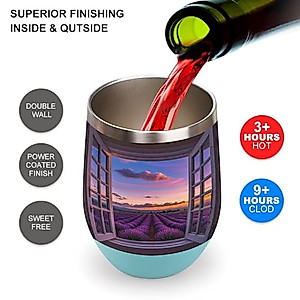 OPTKSNCU 304 Stainless Steel Insulated Cup with Lid, Purple Sunset Cloud Sky Lavender Flower Print Durable, And Easy to Clean – Ideal for Home, Office, And Gift Giving