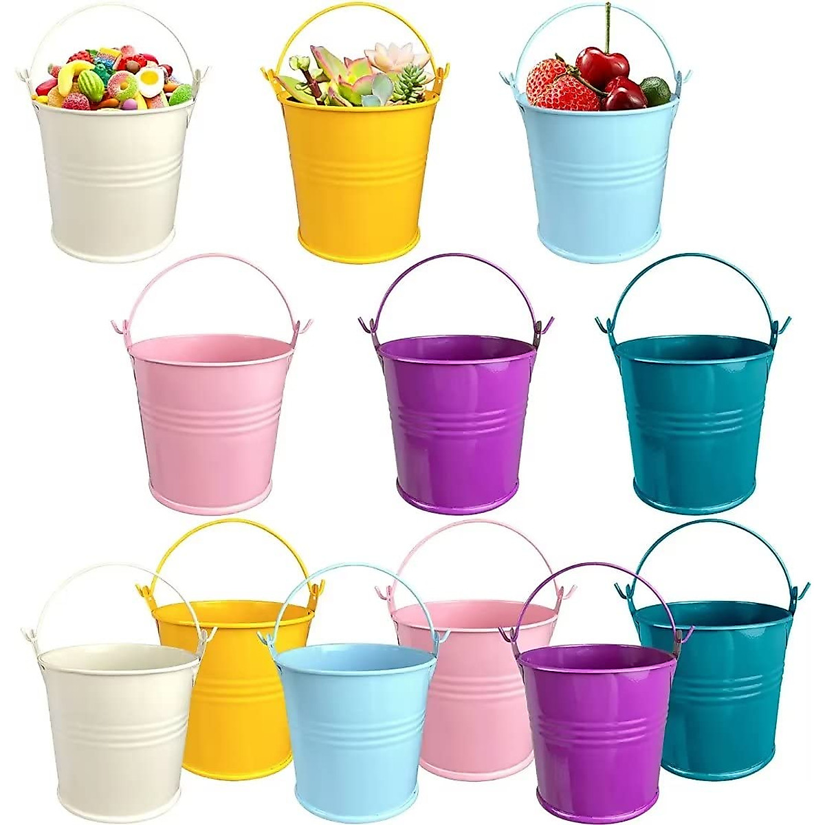 12 Pack Mini Metal Buckets Small Metal Pail Tinplate Tin Pails Containers with Handles for Party Favors and Garden Decorations