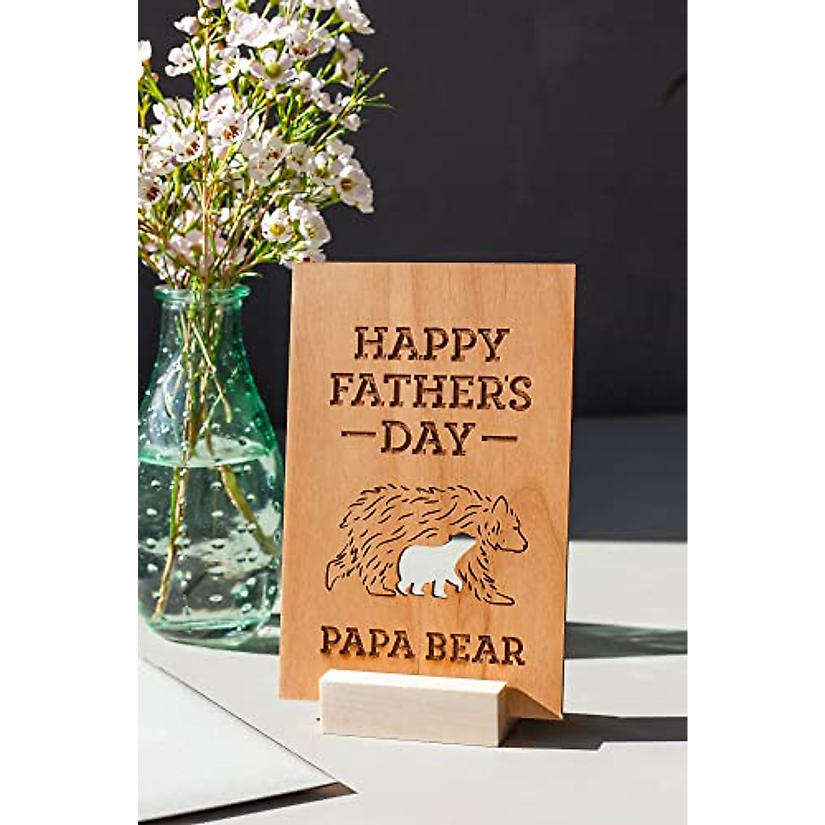 Happy Father's Day Papa Bear Wood Card [Handmade Gifts for Dad, Love, Birthday, Just Because]