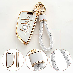 RUABIBAN for BMW Key Fob Cover with Keychain, Soft TPU Key Case Protection Fit for BMW X1 X2 X3 X5 X6 X7 and Series 1 2 3 4 5 6 7 8 Remote Smart Key Protector
