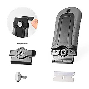 FOSHIO 2 Pack Grey Razor Blade Scraper with 20PCS Extra Razor Blades, Stainless Steel & Carbon Steel Single Edge Razor Blade Scraper Tool for Decals, Stickers, Labels, Caulk, Adhesive, Paint Removal