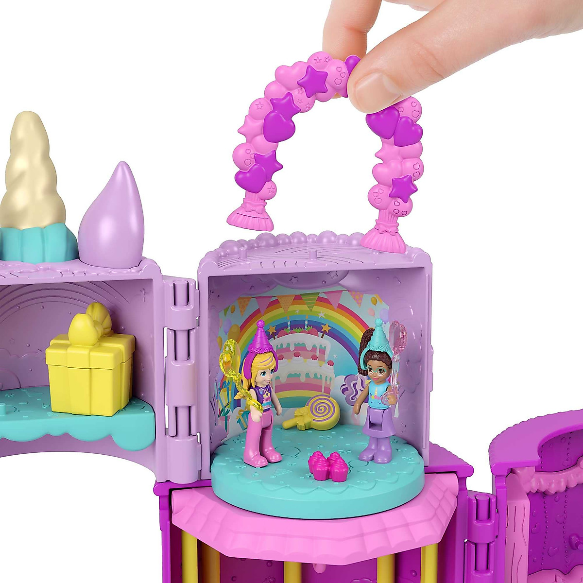 Polly Pocket 2-in-1 Unicorn Toy Playset, Spin 'N Surprise Birthday with Micro Polly & Lila Dolls, Plus 25 Accessories