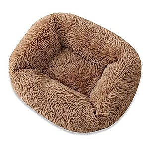 Bed Light Brown Plush Square Beds for Small Medium Large Dogs Super Soft Winter Warm Sleeping Mats for Cats 1Pcs Xs