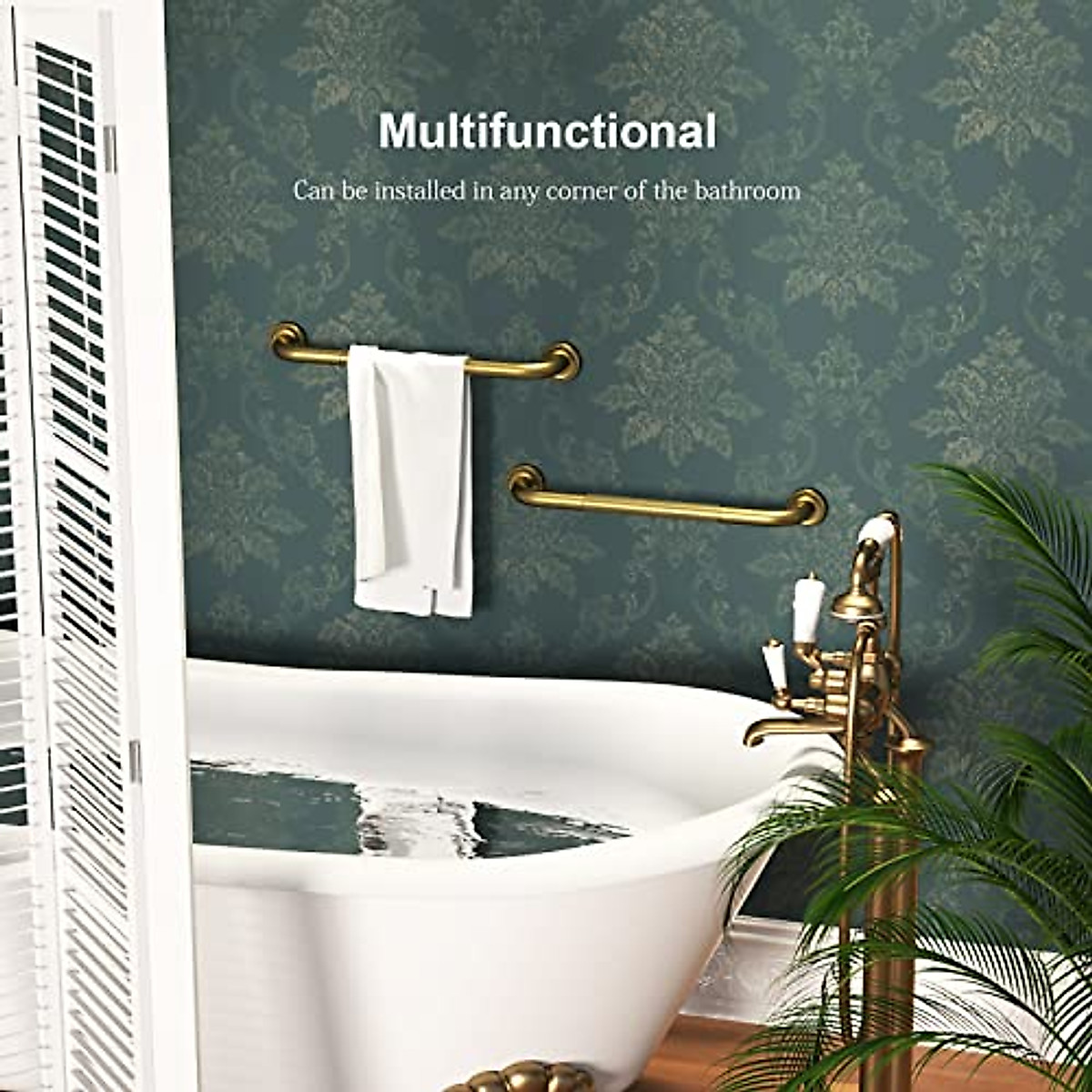 20 Inch Anti Slip Bronze Shower Grab Bar Polished Gold,ZUEXT Antique Brass Bathroom Grab Bar, Knurled Bathroom Balance Bar, Safety Hand Rail Support Handicap Elderly Injury Senior Assist Bath Handle