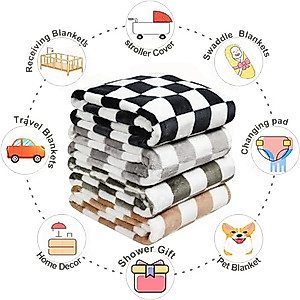 Checkered Baby Blanket for Girls Boys Soft Fleece Fluffy Fuzzy Chessboard Grid Toddler Blanket for Kids Lightweight Bed Blanket for Infant or Newborn Home Decor (Black)
