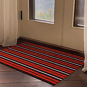 LEEVAN Buffalo Plaid Door Mat 3'x 5', Black and Red Plaid Porch Outdoor Rug, Farmhouse Washable Welcome Mat, Reversible Checkered Rug Cotton Woven Carpet for Front Door/Entryway