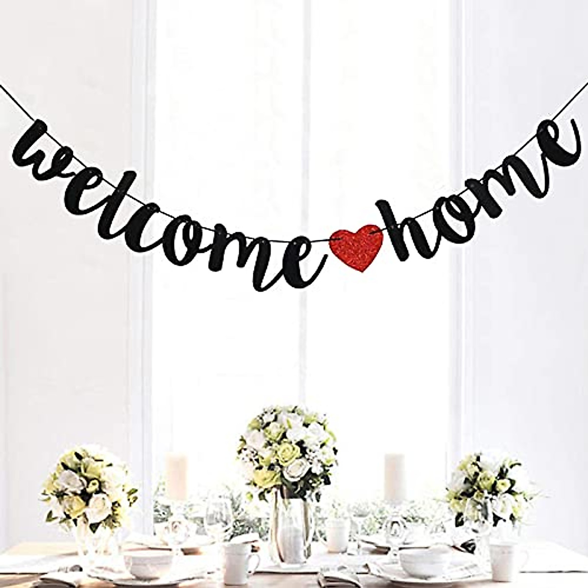 Welcome Home Banner Welcome Back Party Decorations for Military Marines Black Glitter Welcome Home Banners for Patriots Welcome Home Elder Family Party Supplies