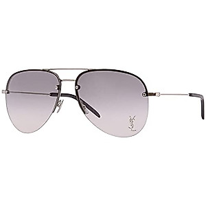 SAINT LAURENT Women's Classic 11 M Aviator Sunglasses, Silver/Silver/Grey, One Size