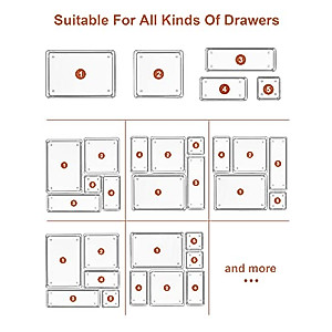 SMARTAKE 13-Piece Drawer Organizer with Non-Slip Silicone Pads, 5-Size Desk Drawer Organizer Trays Storage Tray for Makeup, Jewelries, Utensils in Bedroom Dresser, Office and Kitchen, Clear