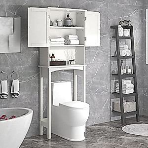 LUKYRA Over-The-Toilet Bathroom Cabinet with Shelf and Two Doors Space-Saving Storage, Easy to Assemble, White