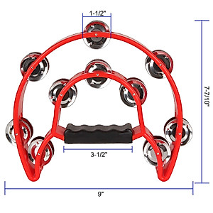 4 Pack 9" Double Row Tambourine Metal Jingles Hand Held Percussion Drum, Half Moon Musical Tambourine, Plastic Musical Percussion Tambourines Music Rhythm for KTV, Party, Multicolor